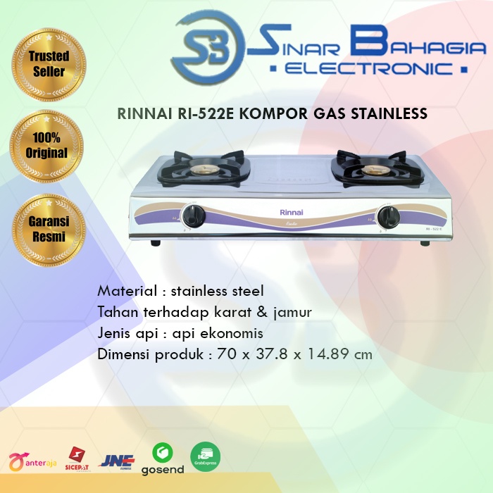 Jual RINNAI RI-522E KOMPOR GAS STAINLESS (NEW) (KHUSUS BANDUNG ...
