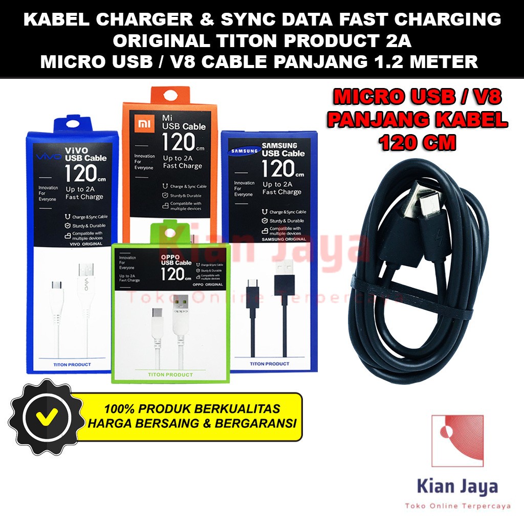 Jual Kabel Data Branded Micro USB V8 Original 2A Fast Charging Charge ...