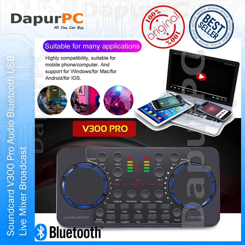 Jual Soundcard V300 Pro Audio Bluetooth USB Live Mixer Broadcast | Shopee Indonesia