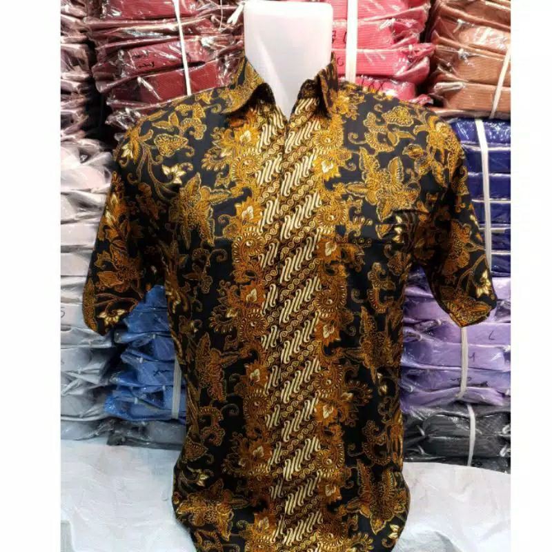 Jual KEMEJA BATIK HITAM EMAS GOLD LICIN LAPIS FURING BATIK SERAGAM ...
