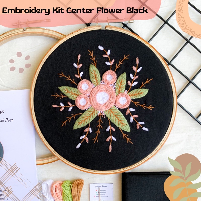 Jual Embroidery Kit Center Flower Black Rose- Paket Sulam Tangan ...