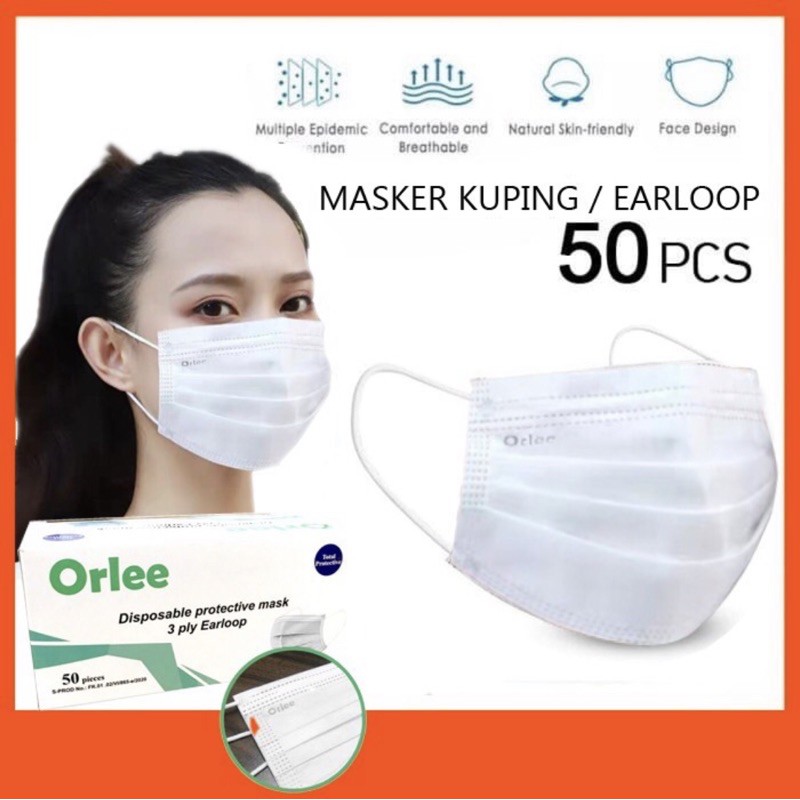 Jual Masker 3 ply 3Ply Earloop ORLEE / Surgical Disposable Mask ...