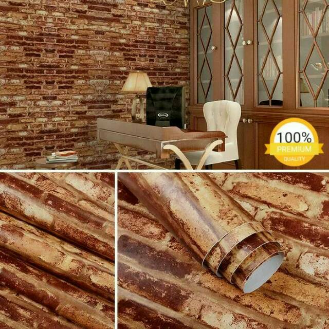 Jual Wallpaper Seticker Dinding Motif Batu Bata Coklat Ukuran 10m X