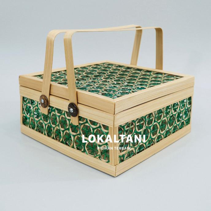 Jual Rantang Bambu Kotak 25CM/ Keranjang Parcel Bambu Premium Persegi ...