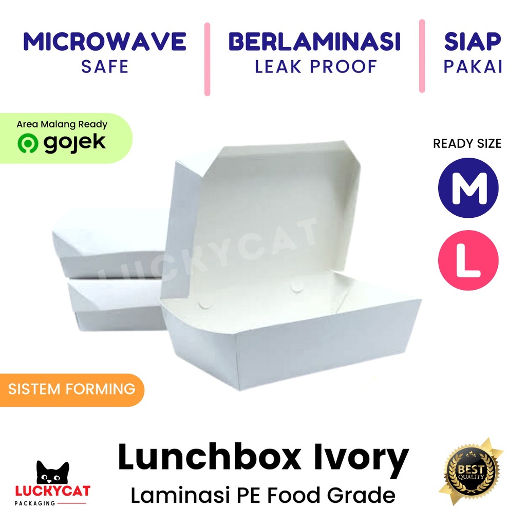 Jual Paper Lunch Box Putih Laminasi Size Medium Large / Rice Box ...