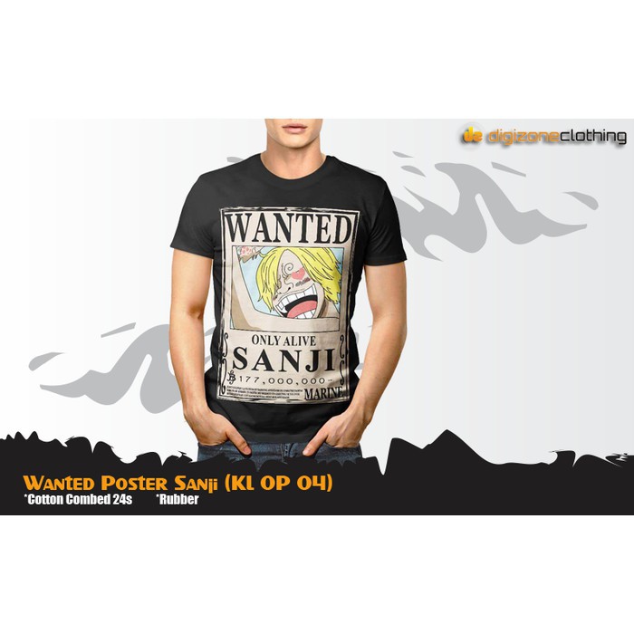 Jual Kaos One Piece Wanted Poster Sanji Vinsmoke KL OP 04 | Shopee ...