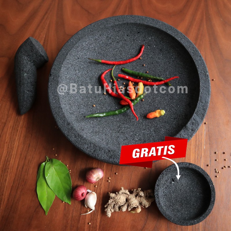 Jual ( 28 cm ) Cobek Layah Coet dan Ulekan Munthu Uleg Ulegan Batu Lava ...