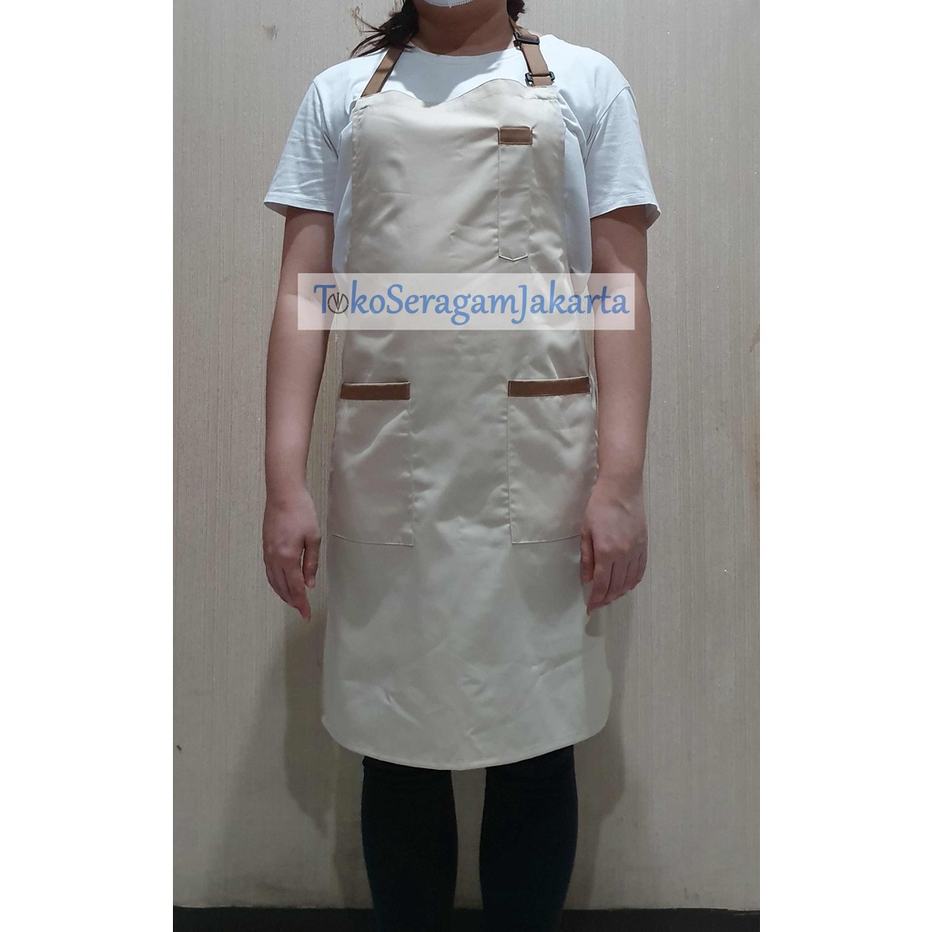 Jual Apron Celemek Barista Pria Wanita Apron Two Tone Dengan Kantong ...
