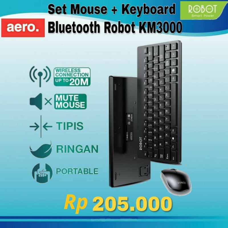 Jual Keyboard + Mouse Wireless Robot KM3000 Mini Multimedia Desktop ...
