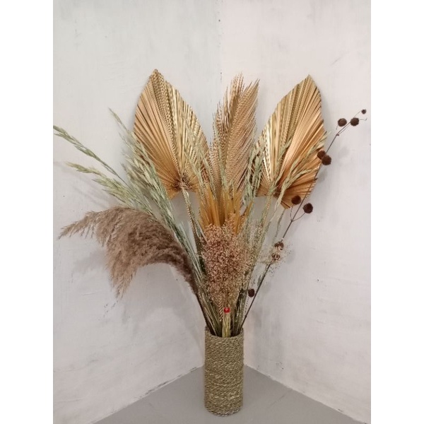 Jual Paket Bunga Kering+Pot Mendong+Daun Palem Kering+Pampas/Bunga ...