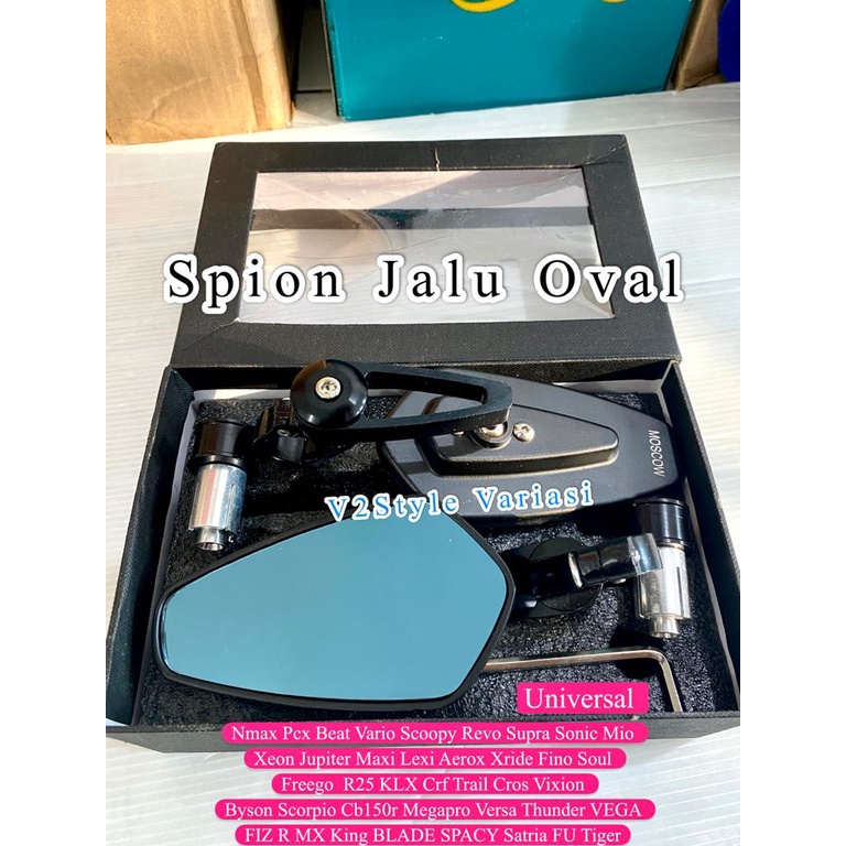 Jual SPION JALU LIPAT OVAL CNC BLACK KACA BIRU MOSCOW NMAX PCX SONIC ...