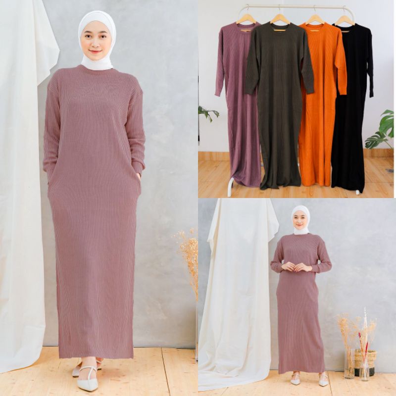 Jual (PREMIUM) INNER DRESS RAJUT RIB MANGO PREMIUM LENGAN PANJANG BY ...