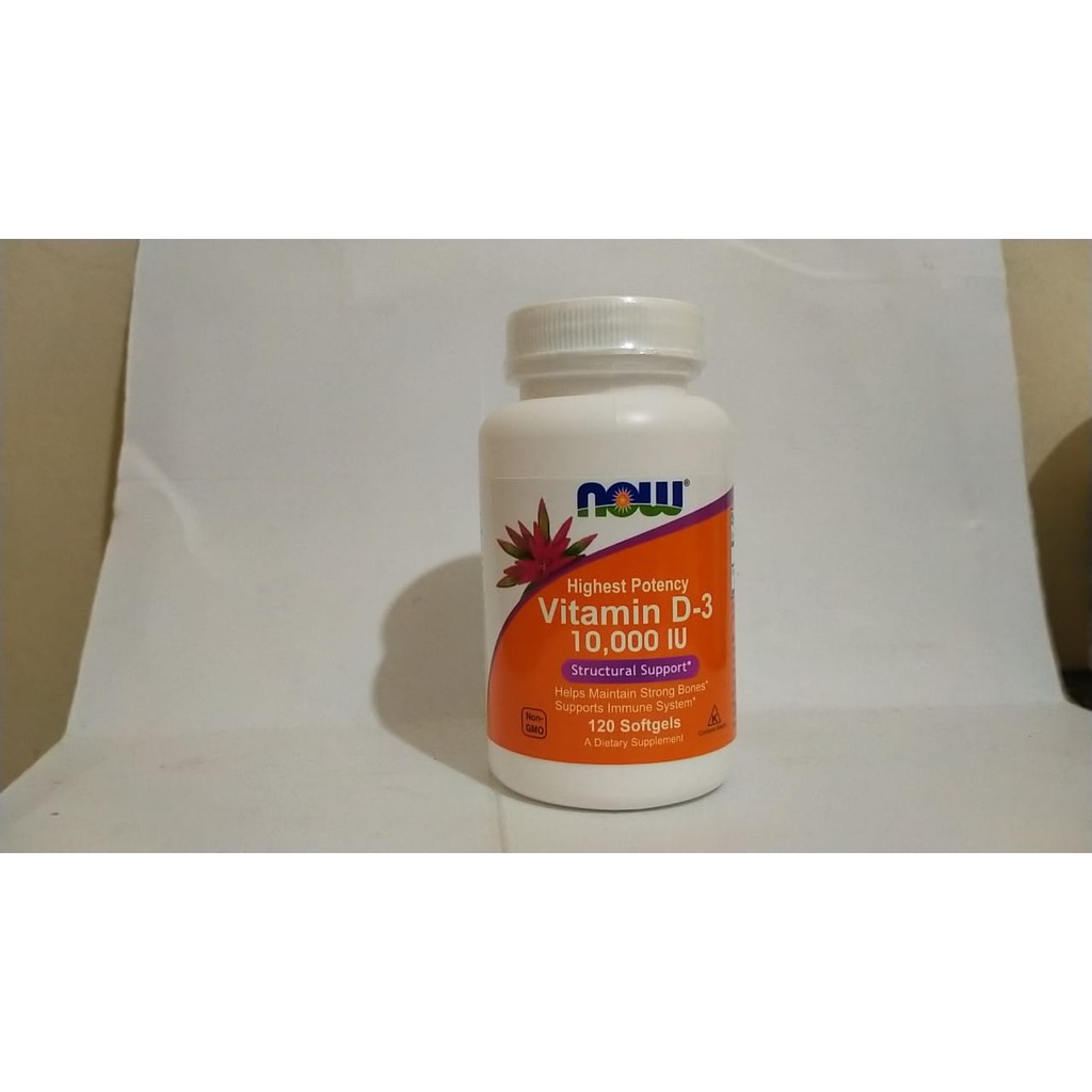 Jual NOW Highest Potency Vitamin D3 10000 IU 120 Softgels - Tulang - Imunitas - Flu - Kanker ...