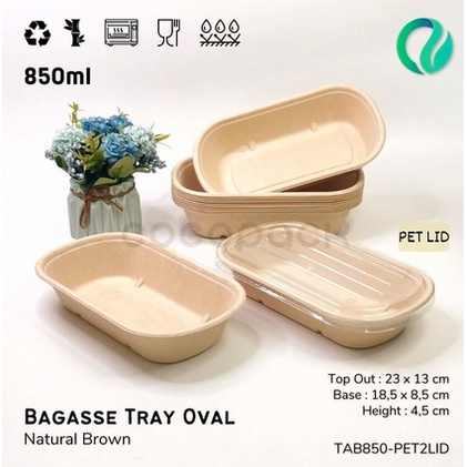 Jual Tempat Makan - Bagasse Oval 850ml Sekat 2 dan Tanpa Sekat Tutup PET/PP 10 PCS | Shopee ...