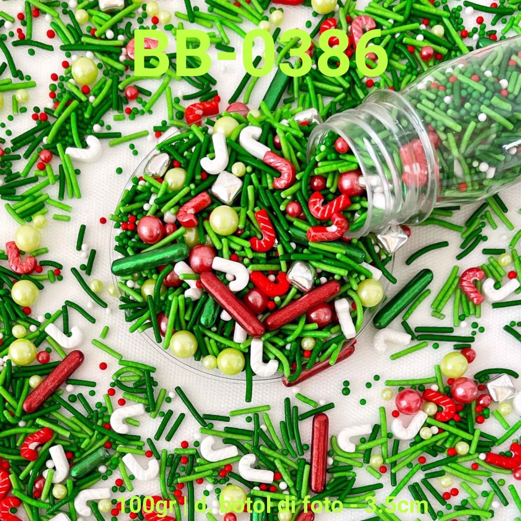 Jual BB-0386 Sprinkles sprinkle sprinkel 100gr natal candy cane merah ...