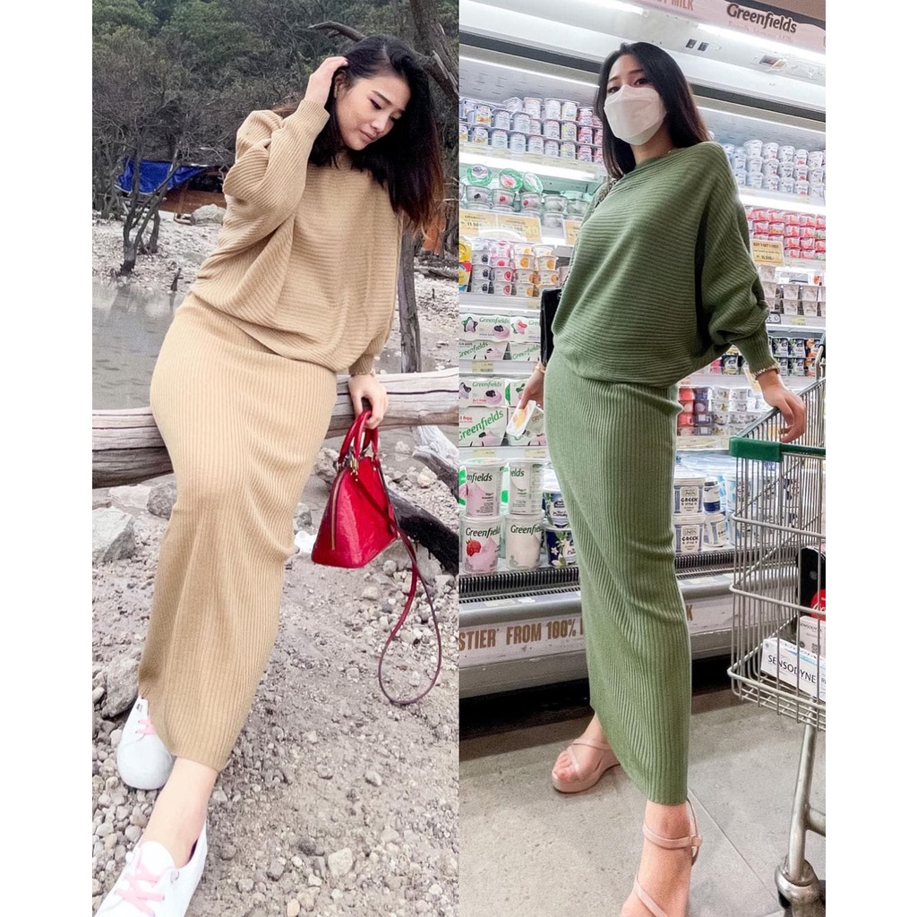 Jual SETELAN RAJUT BATWING AWKARIN / SET ROK / SET FASHION / SET RAJUT ...