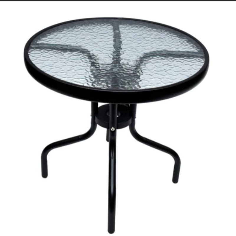 Jual Meja teras bulat outdoor minimalis hitam besi kaca | Shopee Indonesia