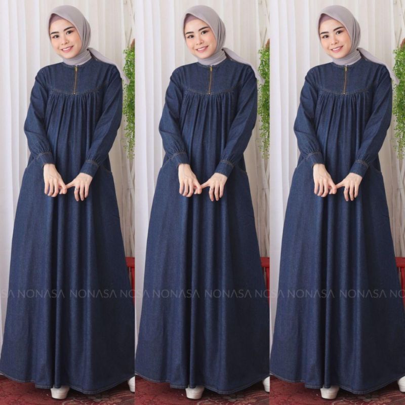 Jual Gamis Jeans Jumbo // Dress Menyusui Wanita Muslim // Ambi Dress ...