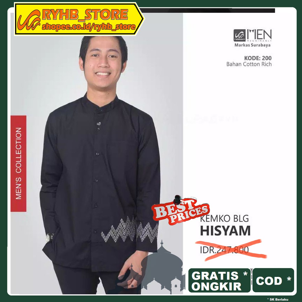 Jual Rabbani - Kemeja Koko Lengan Panjang HISYAM HITAM | Shopee Indonesia