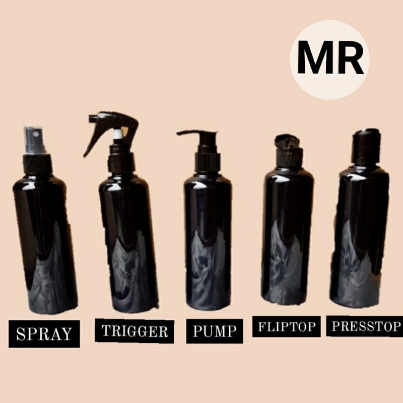 Jual Botol Hitam 20ml 60ml 80ml 100ml 250ml + Tutup Spray Trigger Pump ...