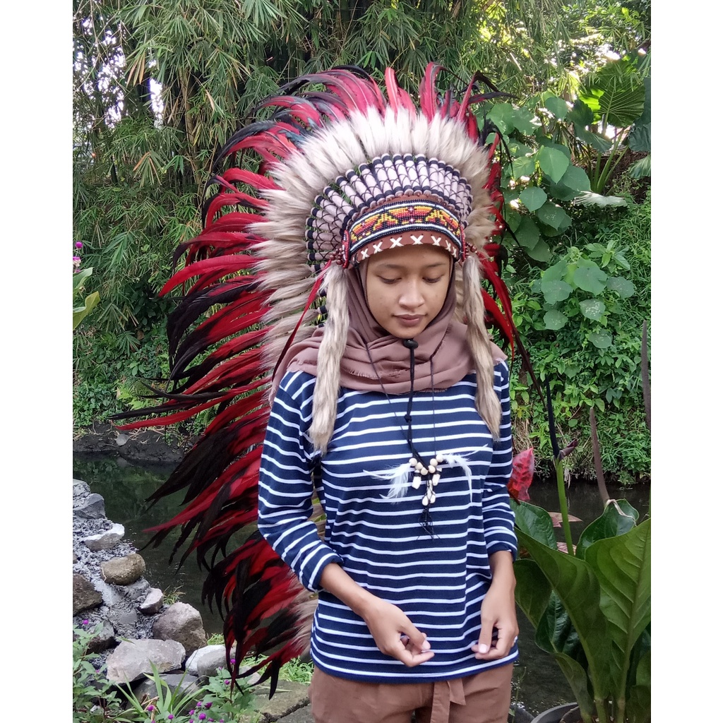 Jual warbonnet/topi indian/topi pesta seni/topi bulu ayam | Shopee ...