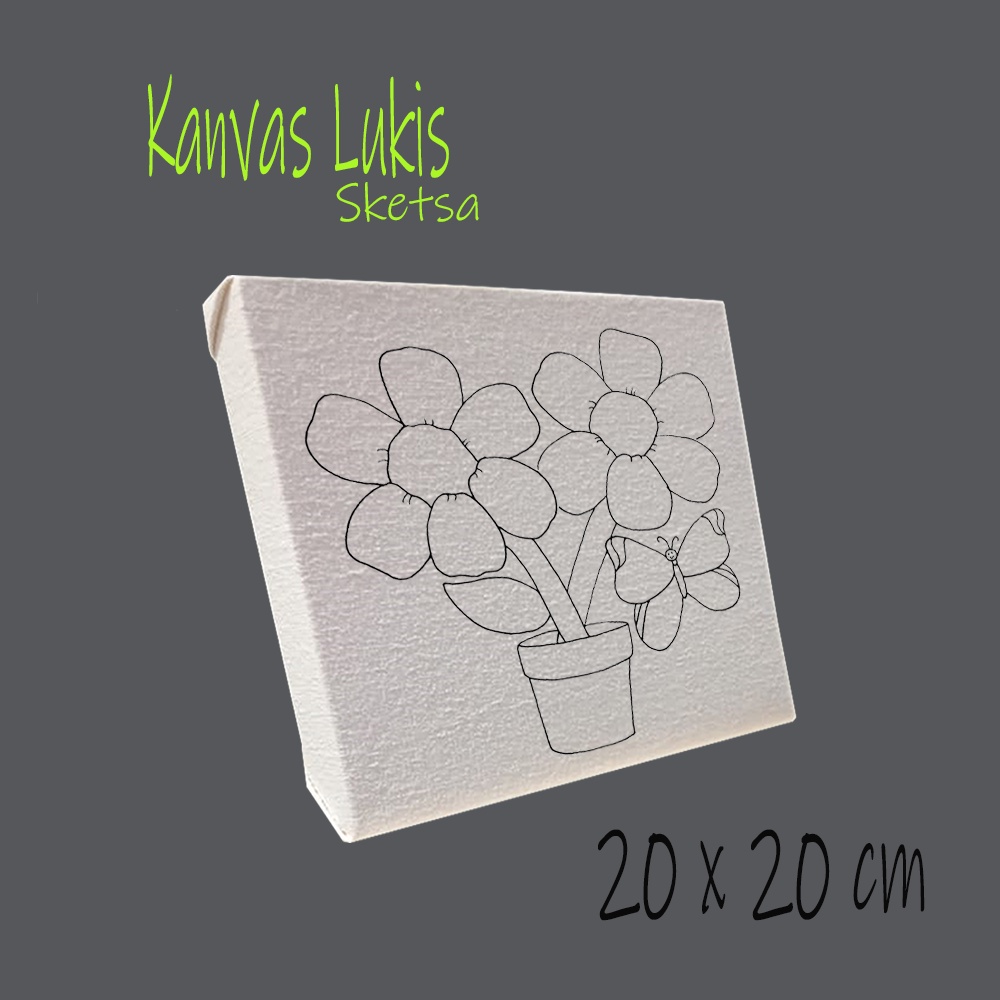 Jual Kanvas Lukis Sketsa Bunga 20x20 Siap Pakai,jenis bunga boleh ...