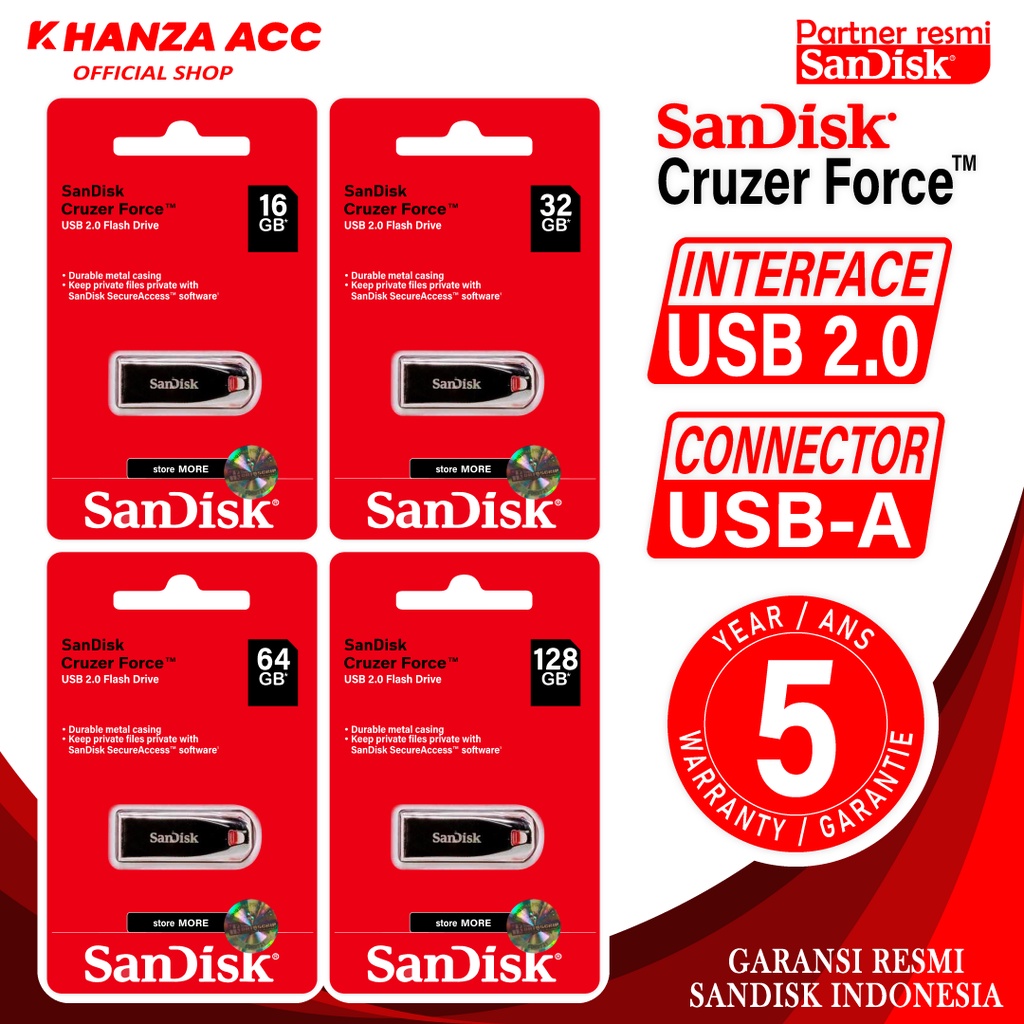 Jual KHANZAACC Promo Flashdisk Sandisk Cruzer Force 16GB / 32GB / 64GB ...