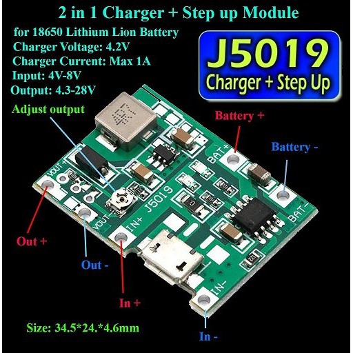 Jual Modul J5019 2in1 DC Step up Regulator 2A Adjustable + TP4056 ...