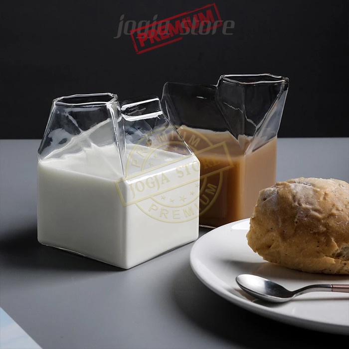 Jual Gelas Kaca Model Kotak Susu Gelas Unik Milk Box 300ml Gelas Teh ...