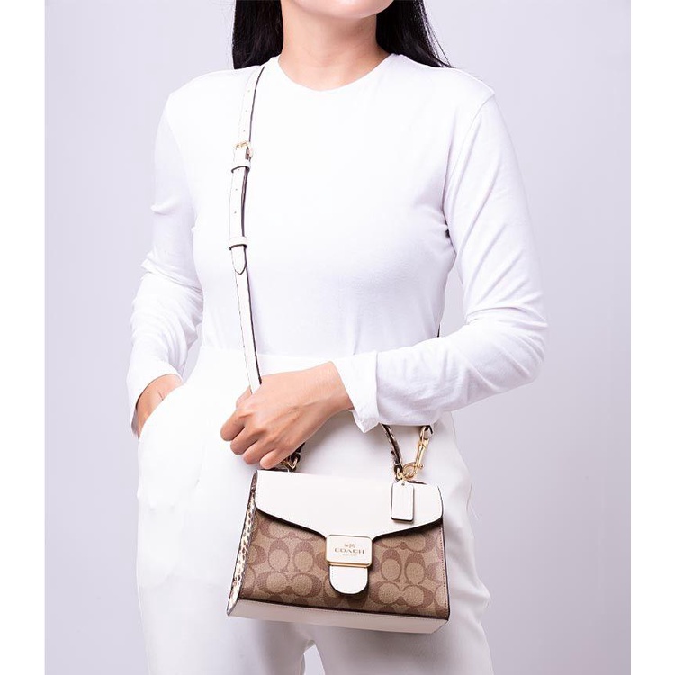 Jual Coach Signature Snake Pepper Satchel Light Khaki Chalk Multi | Shopee Indonesia