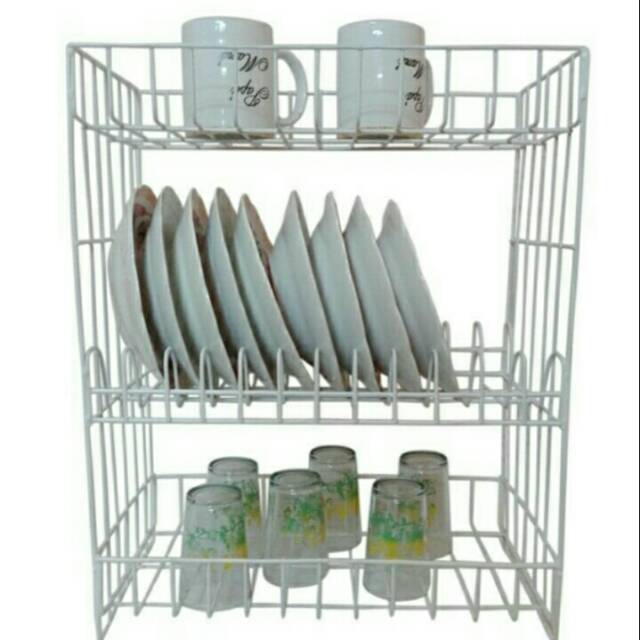 Jual Rak Kitchen set 3 Susun Piring dan Gelas Putih | Shopee Indonesia