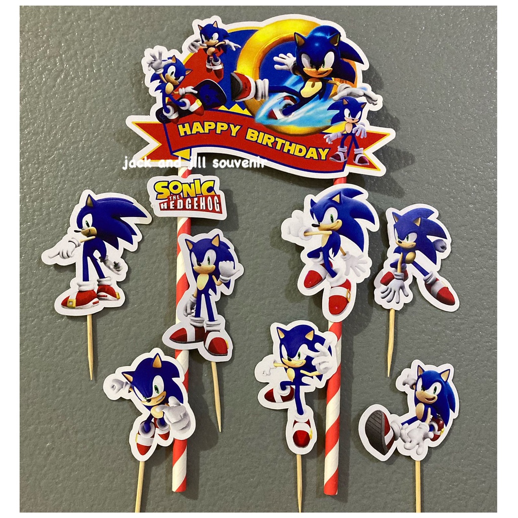 Jual cake topper sonic hedgehog - banner topper cake - tusukan kue ...