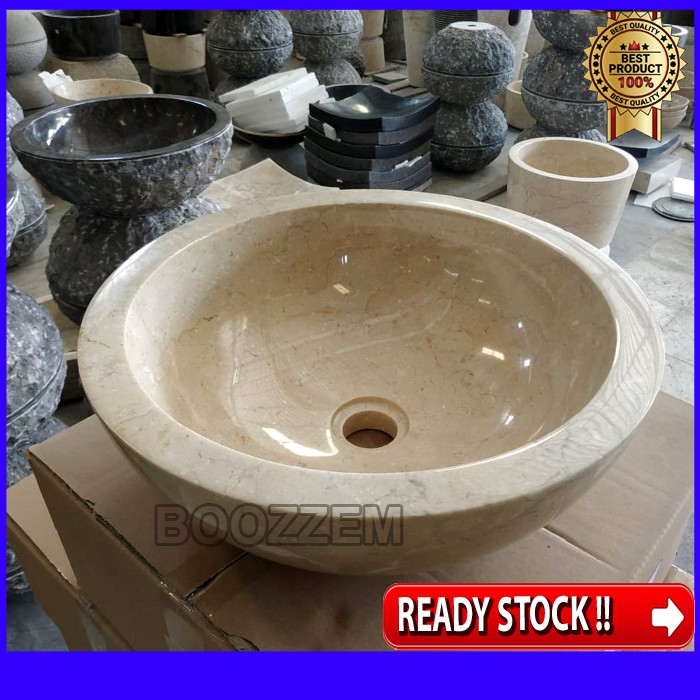 Jual wastafel batu marmer bulat 35cm halus glossy untuk di meja pipa ...