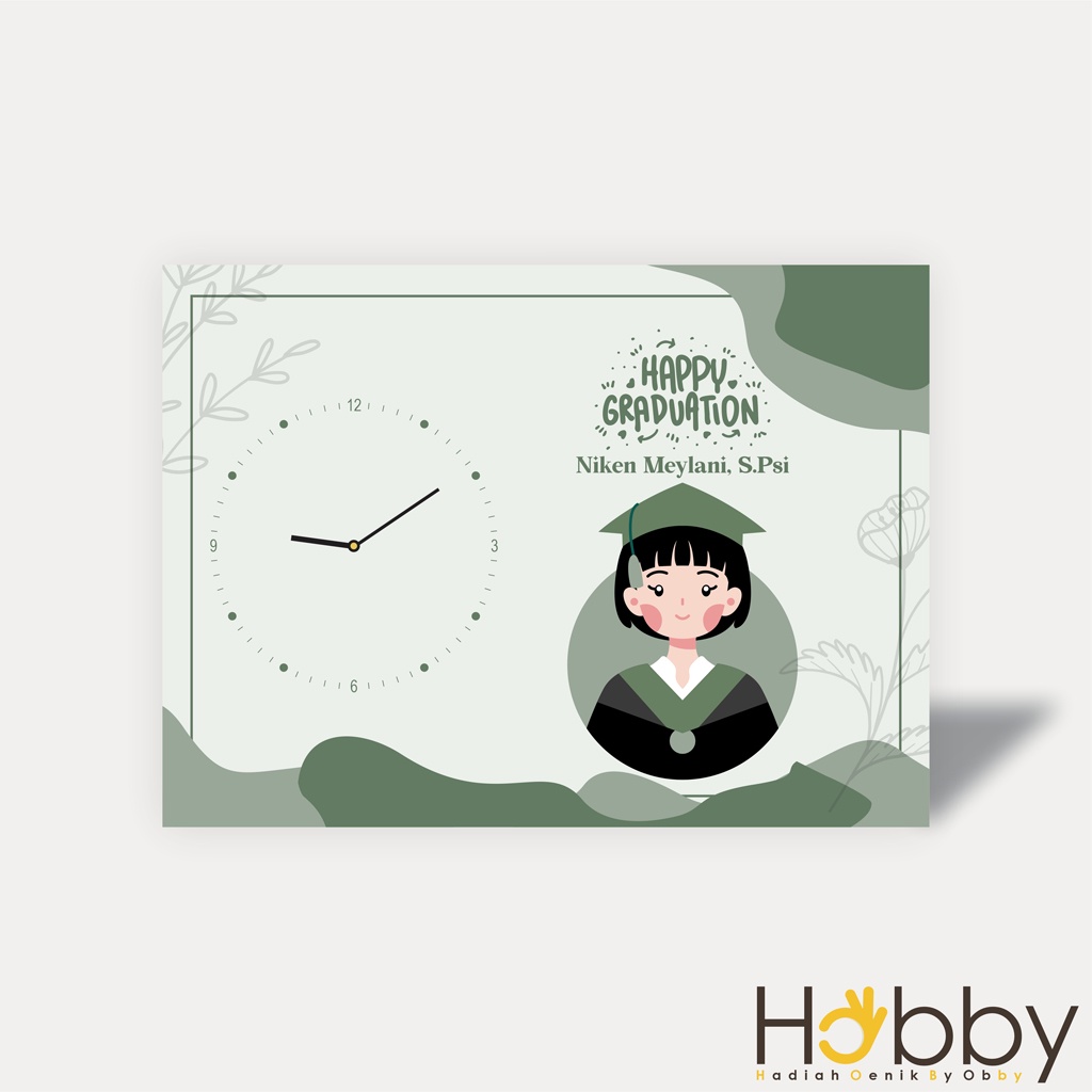 Jual JAM DINDING KAYU CUSTOM NAMA KARTUN WISUDA HADIAH GRADUATION UNIK ...