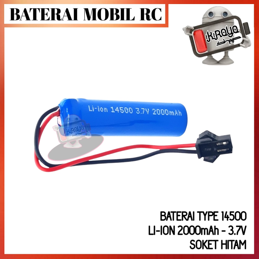 Jual Battery Mobil RC Li-ION 14500 Soket Hitam 3.7V - 2000mAh Ukuran ...