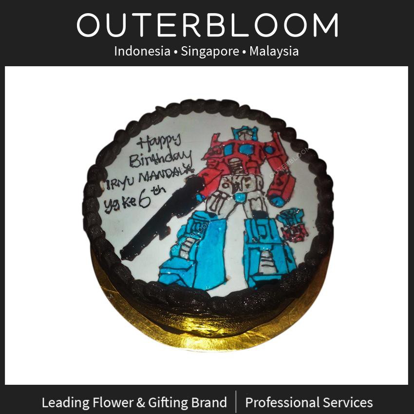Jual Kue Ultah Karakter - Simple Chocolate White Optimus Prime Cake ...