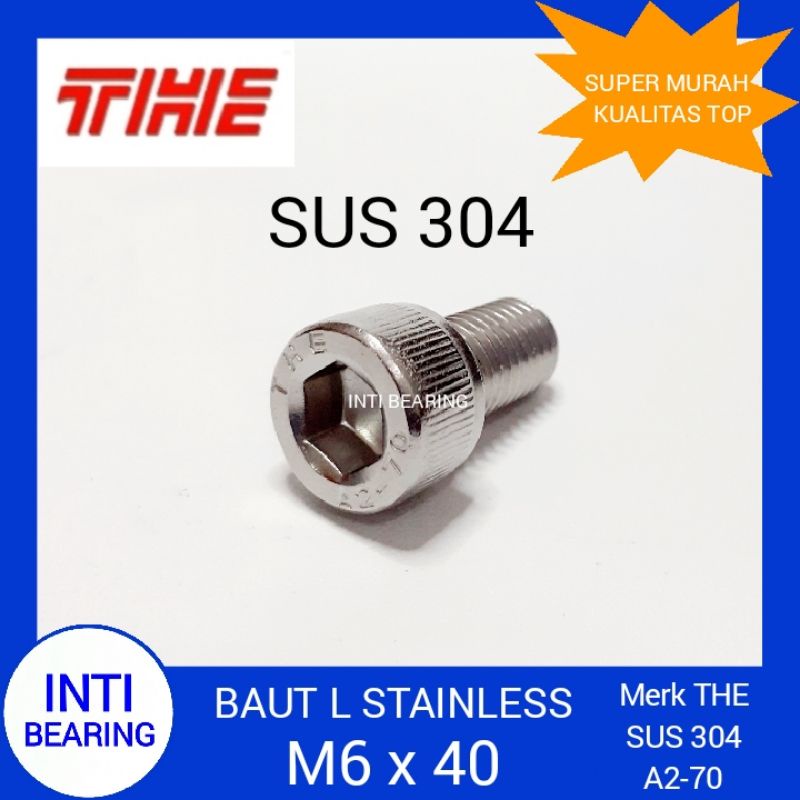 Jual BAUT L STAINLESS M6 x 40 MERK THE M6x40 SS SUS 304 HEX SOCKET HEAD CAP SCREW KUNCI L 5 L5 ...