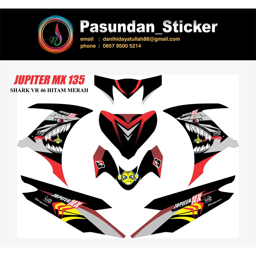 Jual DECAL STICKER JUPITER MX 135 SHARK VR 46 HITAM MERAH | Shopee ...