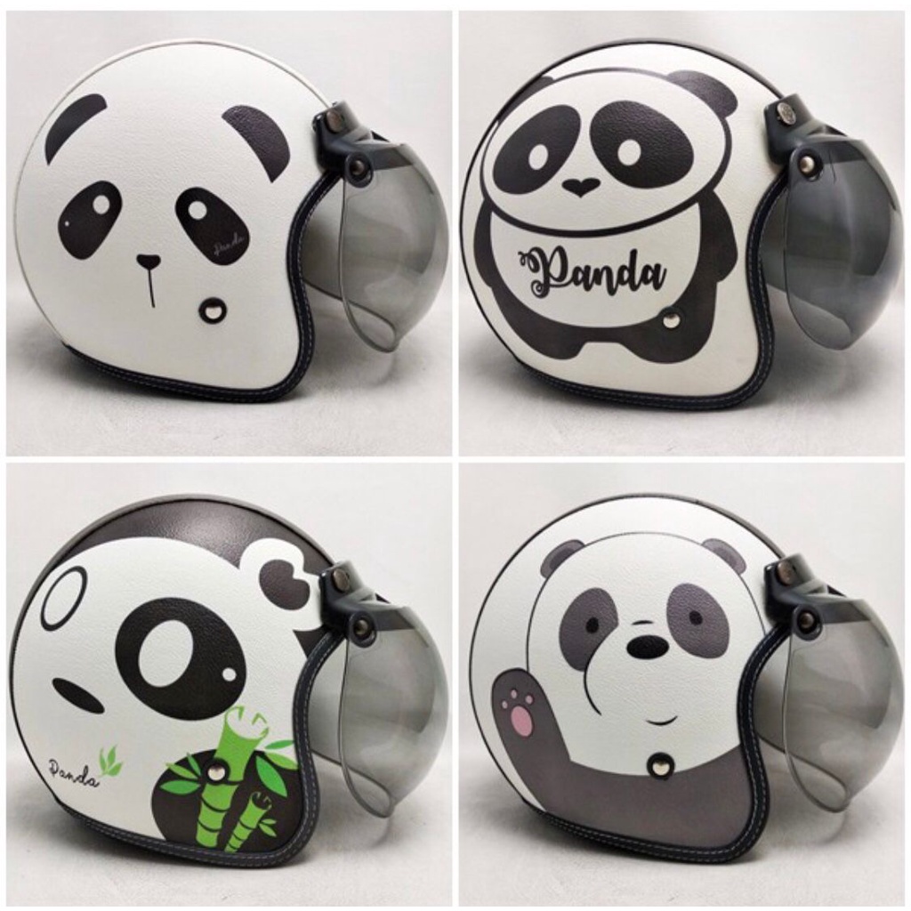Jual Helm SNI Bogo Kulit Motif Panda Beruang Series Kaca Bubble Hallface Helmet | Shopee Indonesia