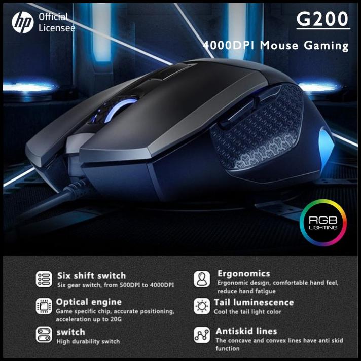 Jual Mouse Gaming / Gaming Mouse Hp G200 - 4000Dpi Rgb 6 Button Macro ...