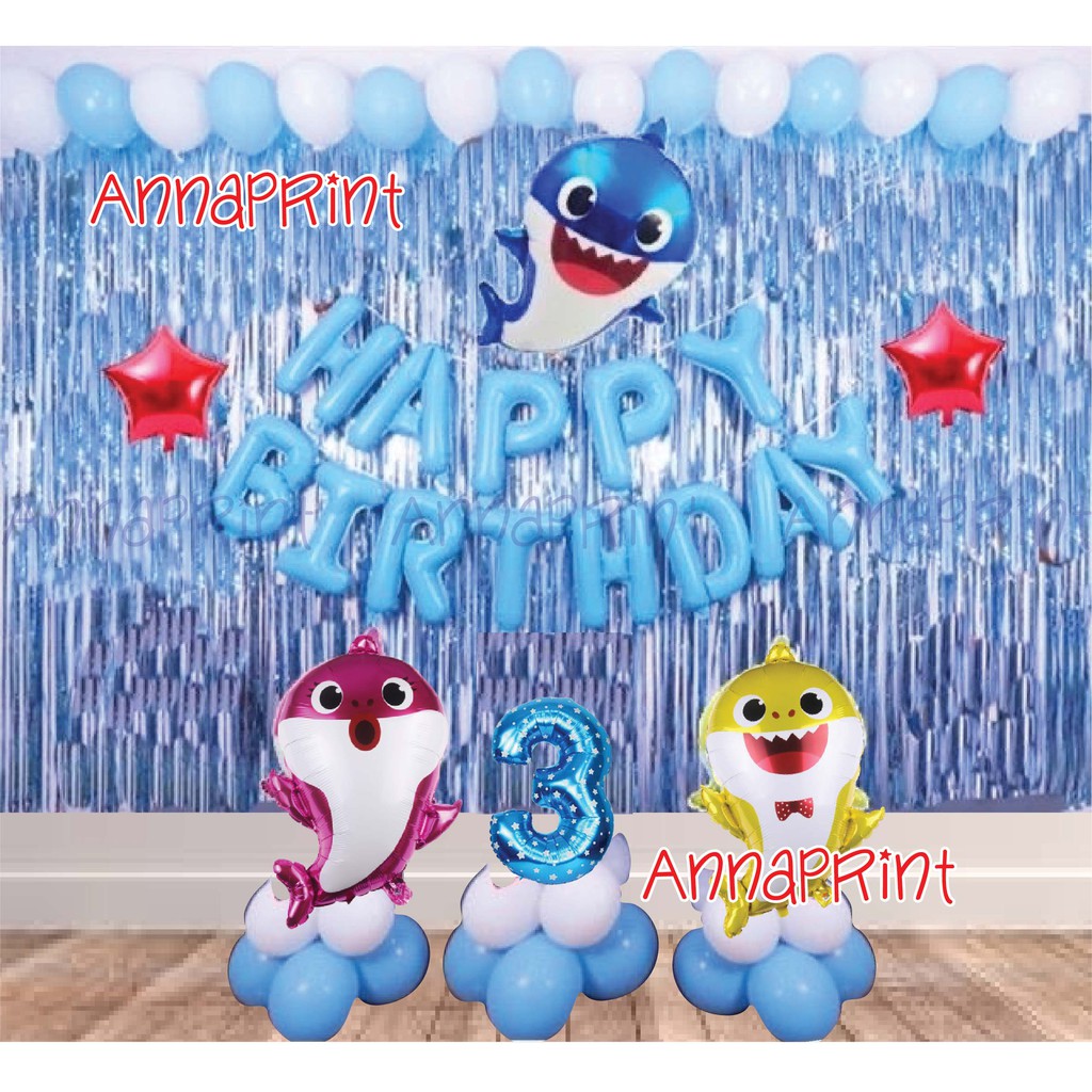 Jual Paket set balon dekorasi ulang tahun birthday baby shark ikan hiu ...