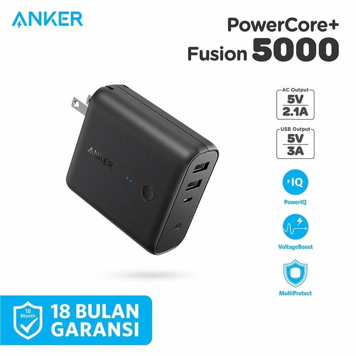 Jual Power Bank | Powerbank Anker Powercore Fushion 5000 Mah Black - A1621 | Shopee Indonesia