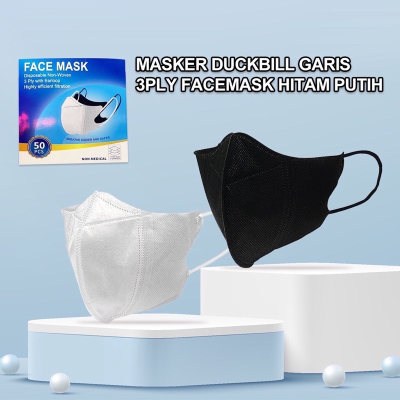 Jual MASKER DUCKBILL 3PLY POLOS HITAM PUTIH DISPOSABLE MASK 50 pcs ...