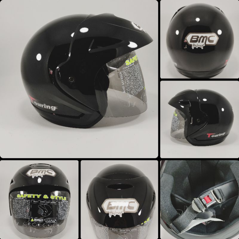 Jual HELM Half face BMC Touring 380 Solid Original SNI hitam/hitam doff ...