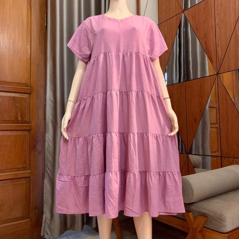 Jual daster pendek dress ruffle susun polos rayon midi bali resleting ...