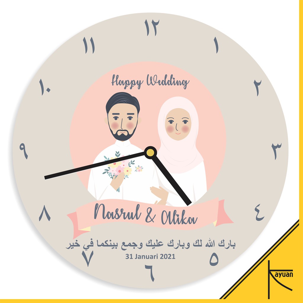 Jual VIRAL!. Jam Dinding Kayu Custom Nama Kado Pernikahan Souvenir ...