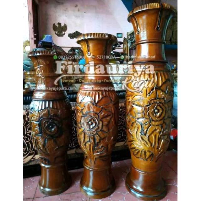 Jual FREE ONGKIR JAWA Gucci guci guji kayu ukiran Jepara 1 set isi 3 ...