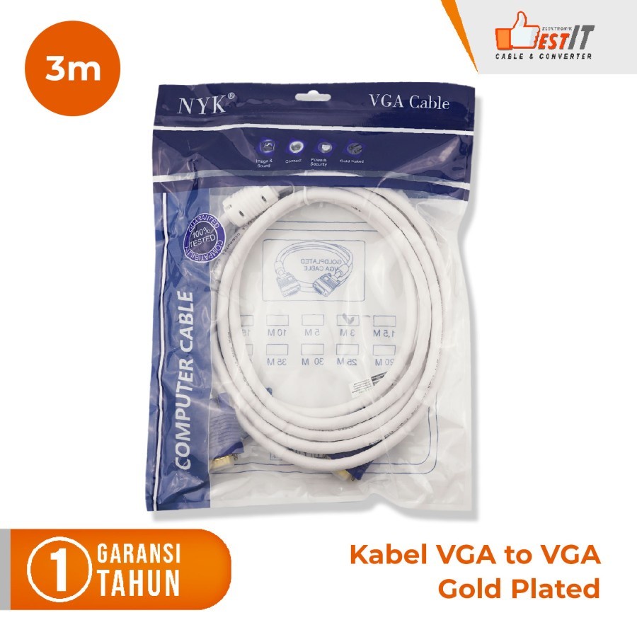 Jual NYK Kabel VGA Gold Plate High Quality 1.5M 3M 5M 10M 15M 20M | Shopee Indonesia