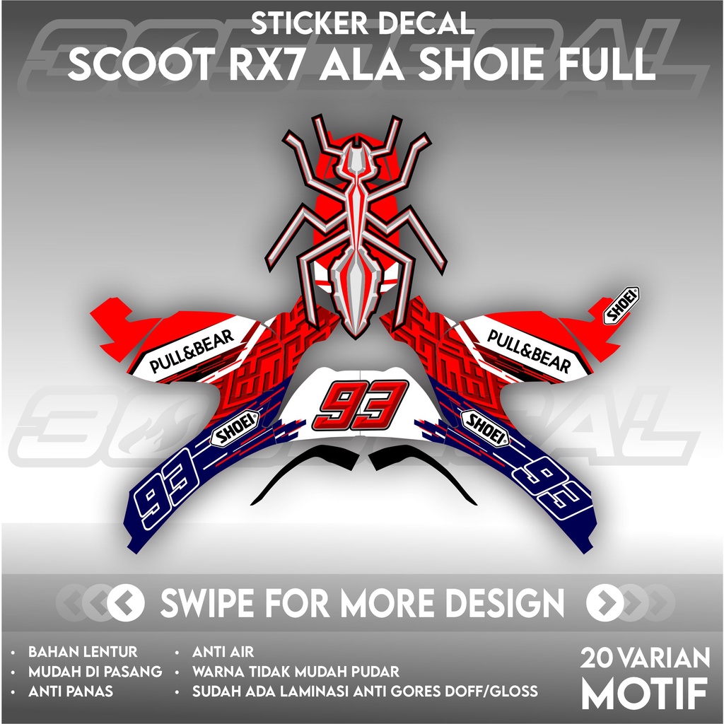 Jual DECAL HELM SCOOT RX7 ALA SHOIE RED ANT MARQUES 93 FULL BODY ...