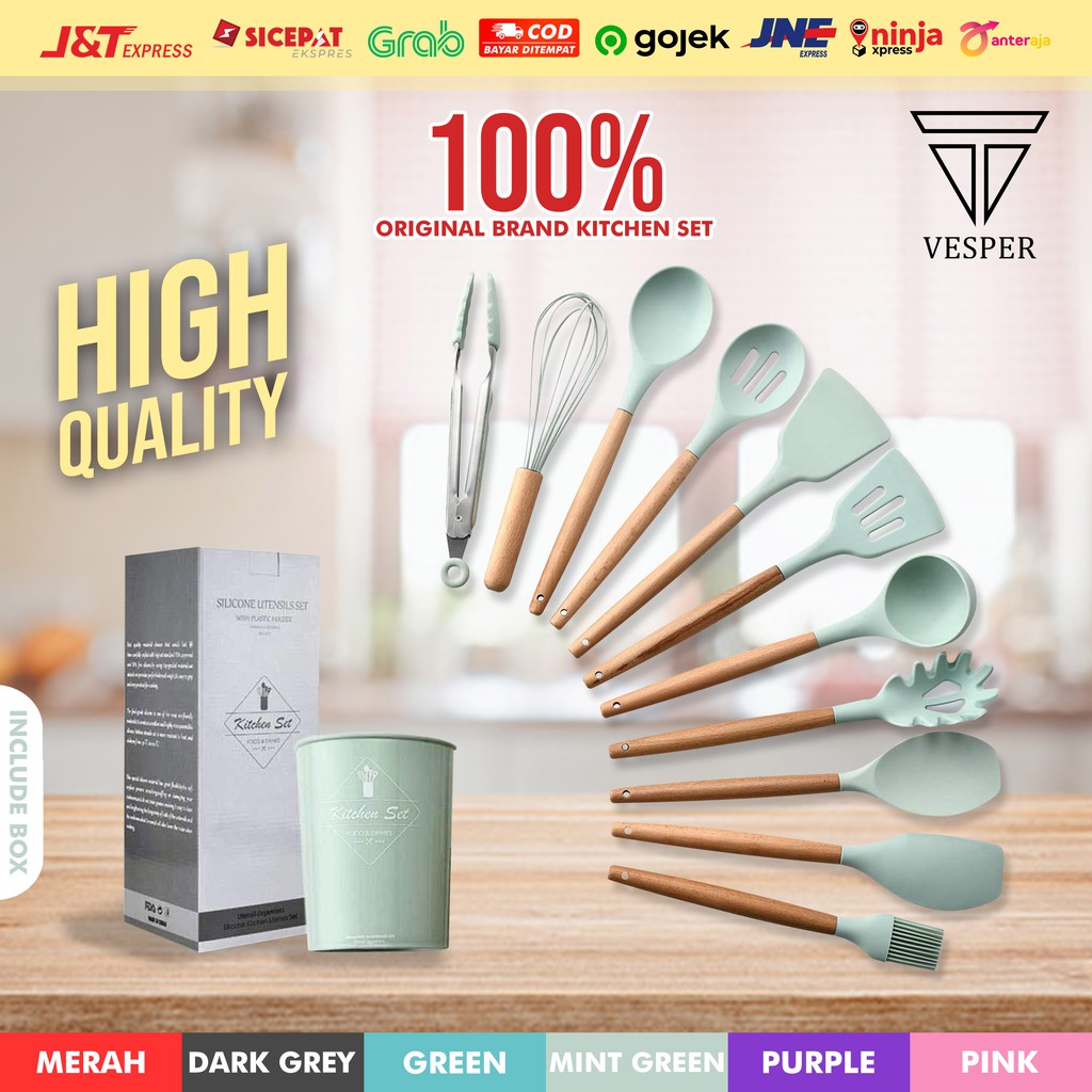 Jual silicone cooking utensils merk kitchen set free box / spatula ...
